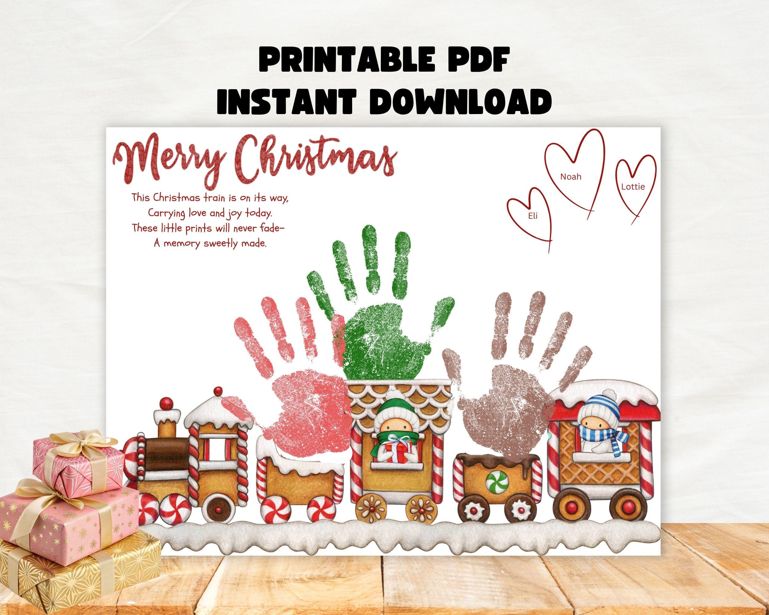 Gingerbread Train Handprint Christmas Card: Sibling Xmas Handprint ...