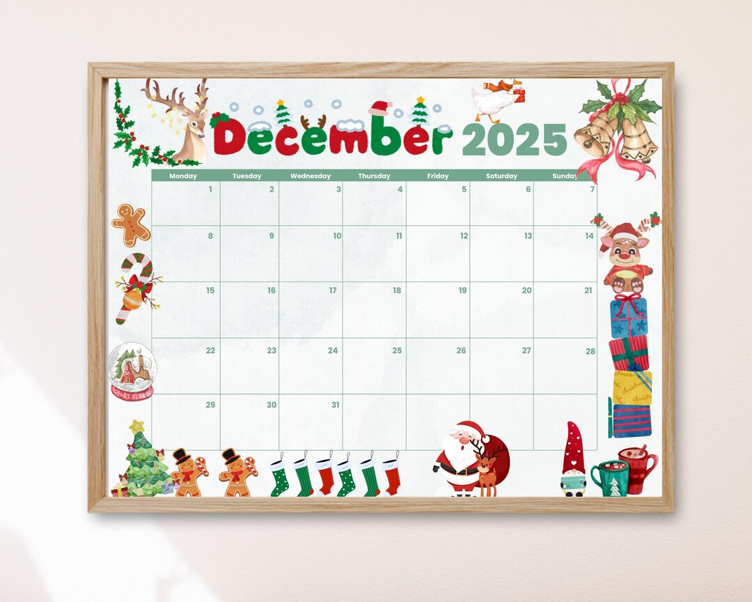 Editable December 2025 Christmas Calendar, Printable Monthly Planner ...