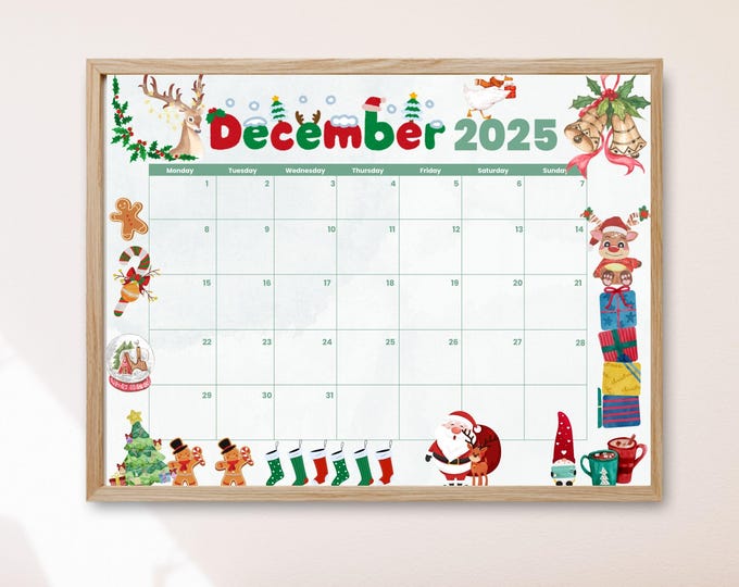 EDITABLE December 2025 Christmas Theme Calendar With Snowman, Christmas ...