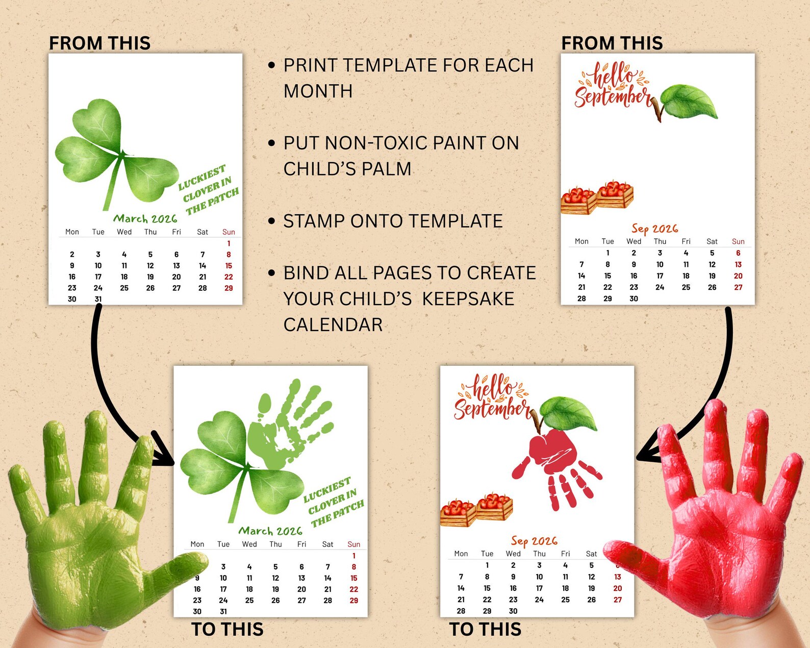 2026 Handprint Calendar Keepsake: Baby's First Year Memory Book Gift ...