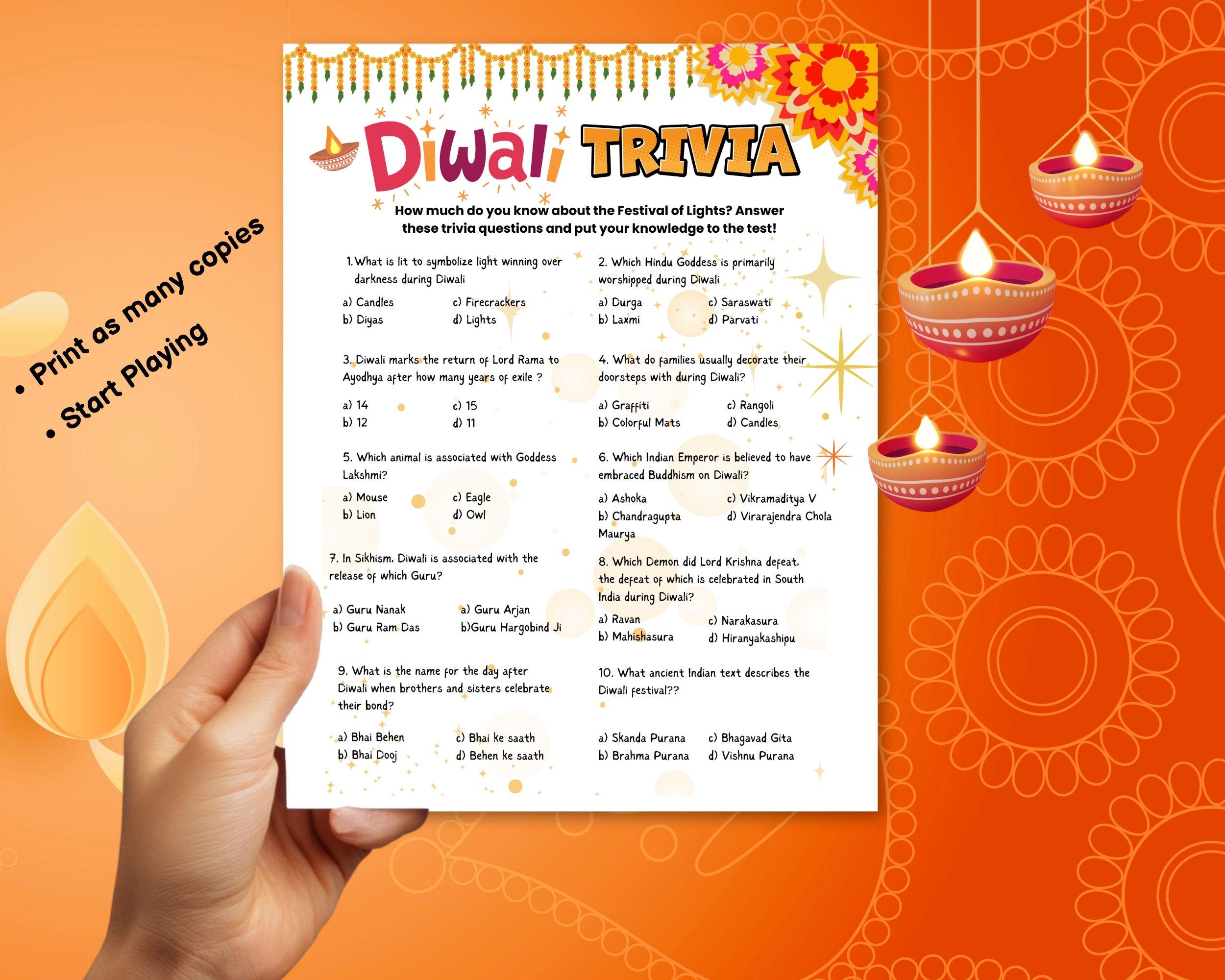 Fun Diwali Trivia Game: Indian Party Activity (printable PDF) - Etsy