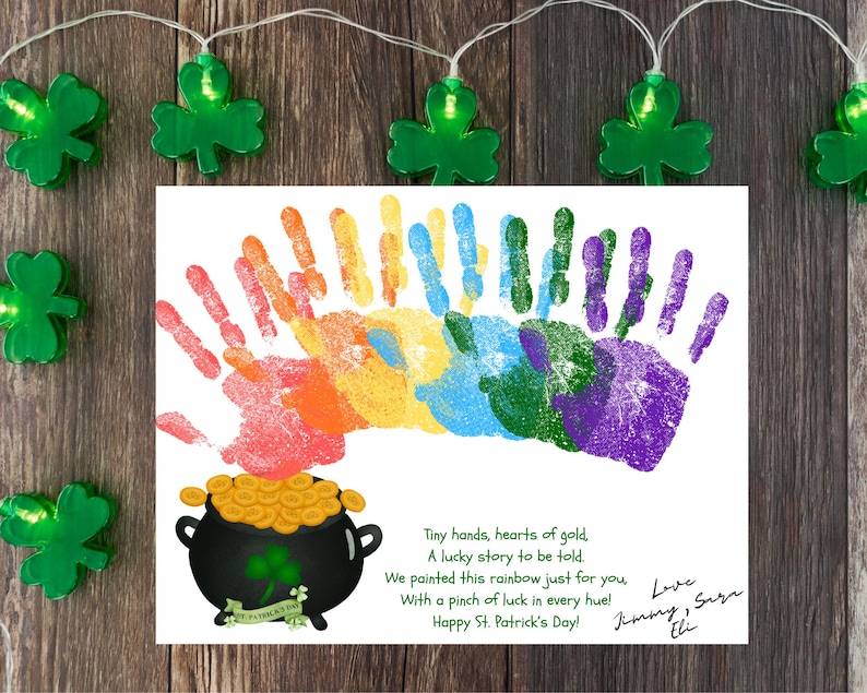 St. Patrick's Day Handprint Art: Rainbow Pot of Gold Keepsake (digital ...
