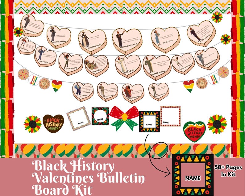 Black History Month Valentine's Day Bulletin Board Kit, Hearts ...