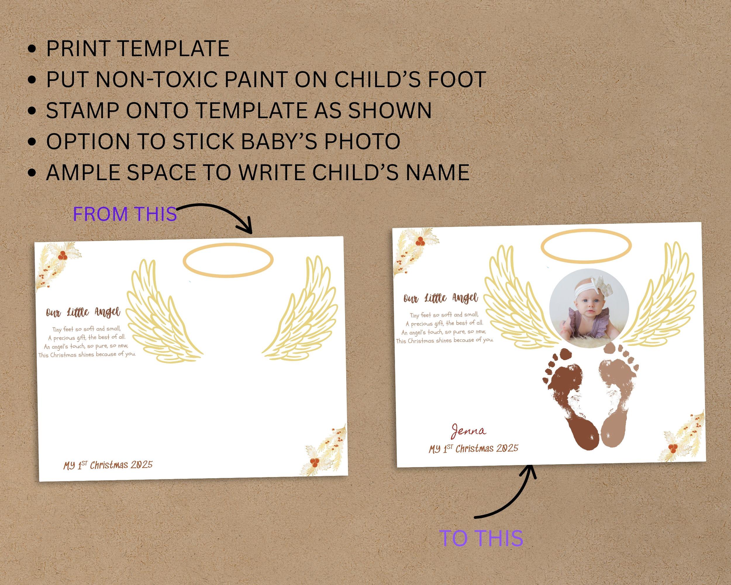Baby's First Christmas Angel Footprint Handprint Art: Personalized ...