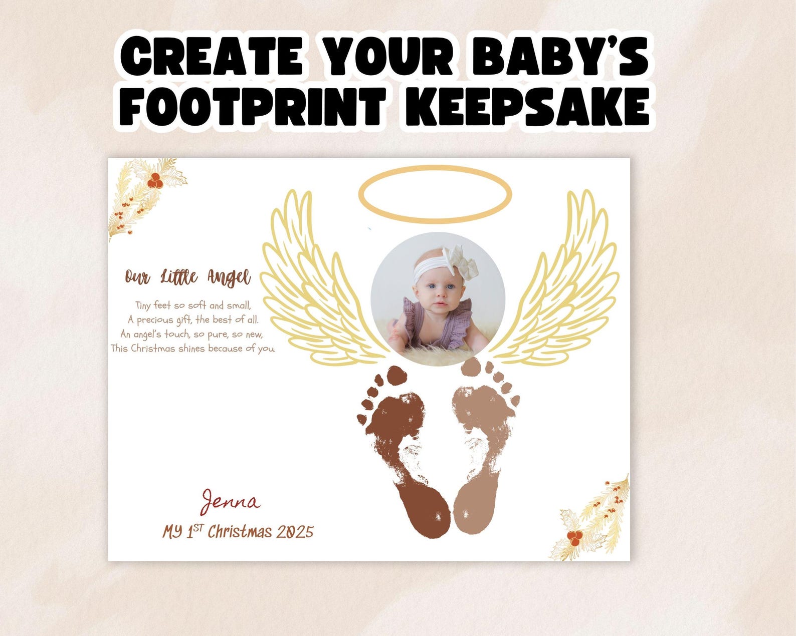 Baby's First Christmas Angel Footprint Handprint Art: Personalized ...