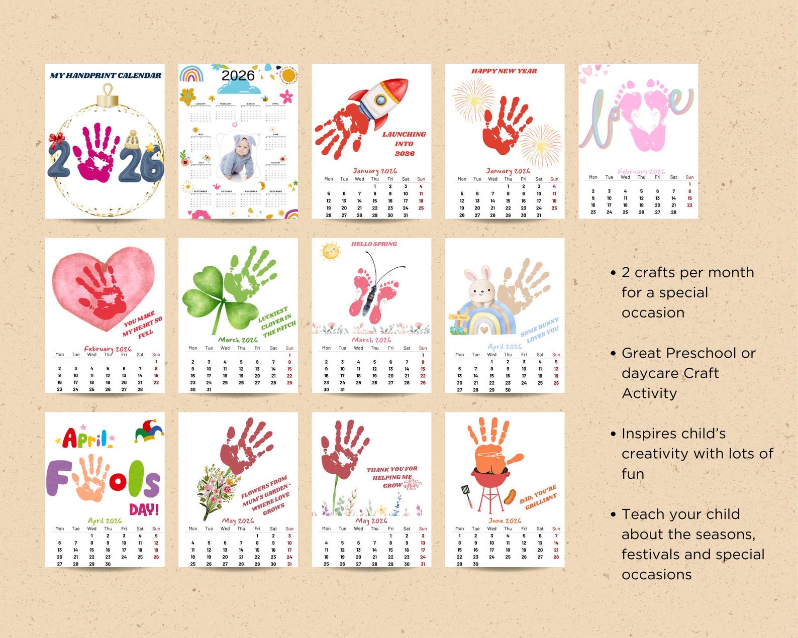 2026 Handprint Calendar Keepsake: Baby's First Year Memory Book Gift ...