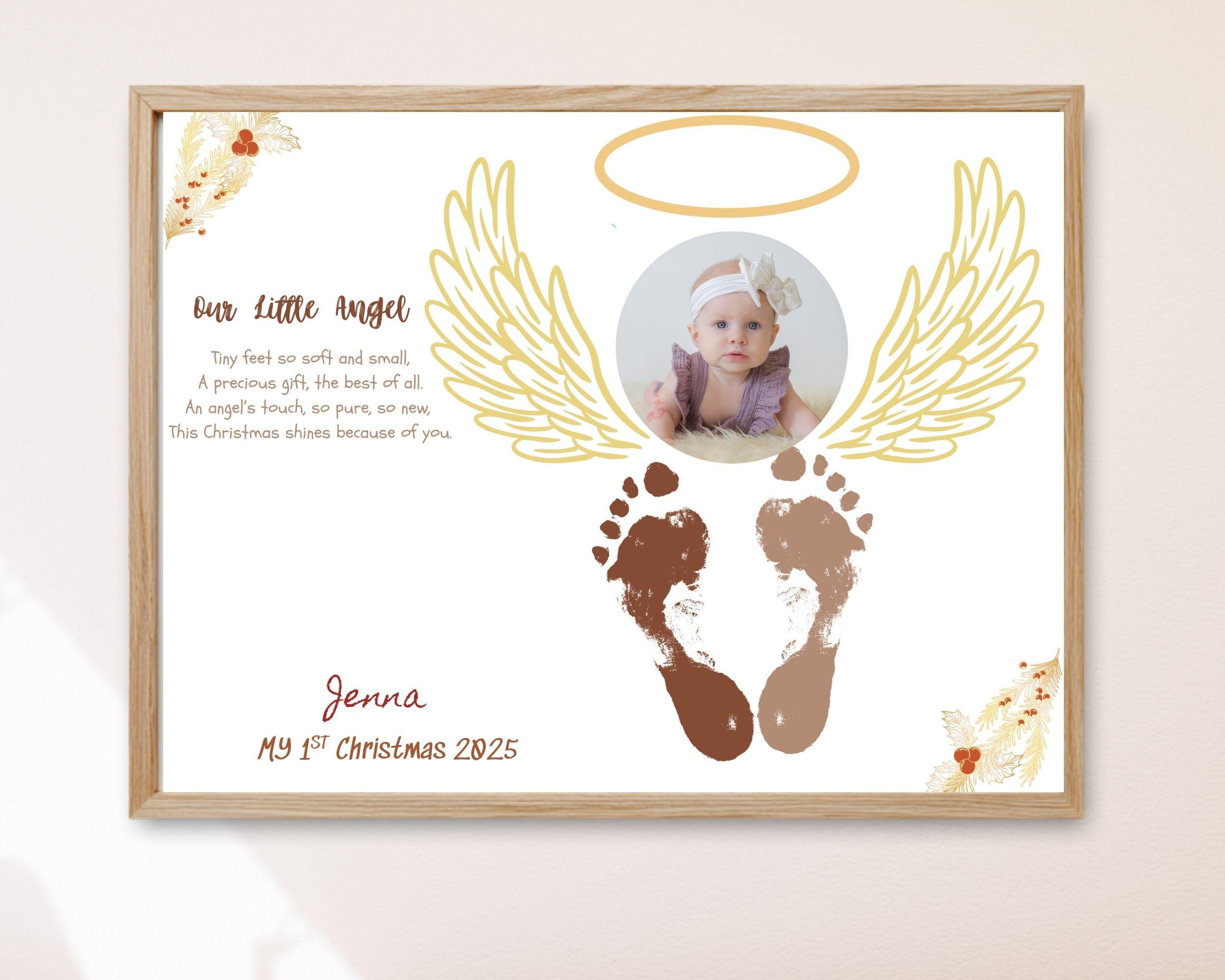 Baby's First Christmas Angel Footprint Handprint Art: Personalized ...