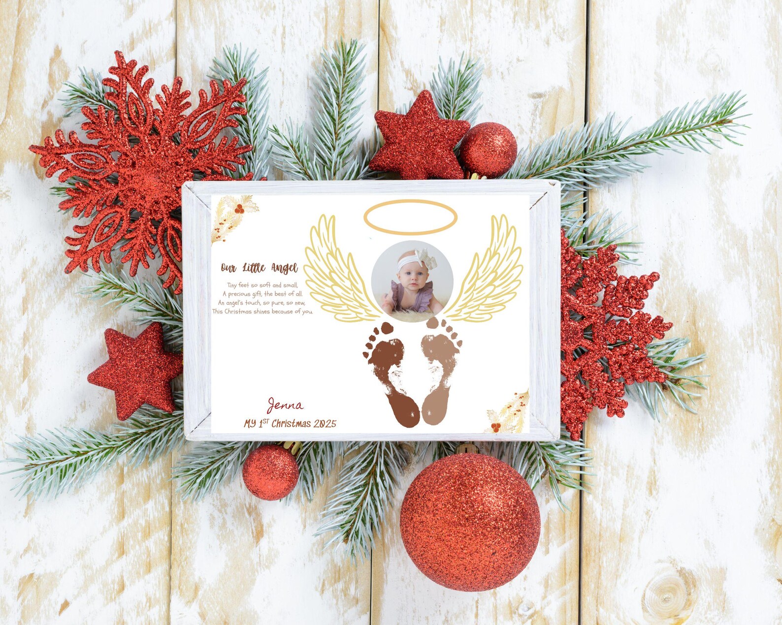 Baby's First Christmas Angel Footprint Handprint Art: Personalized ...