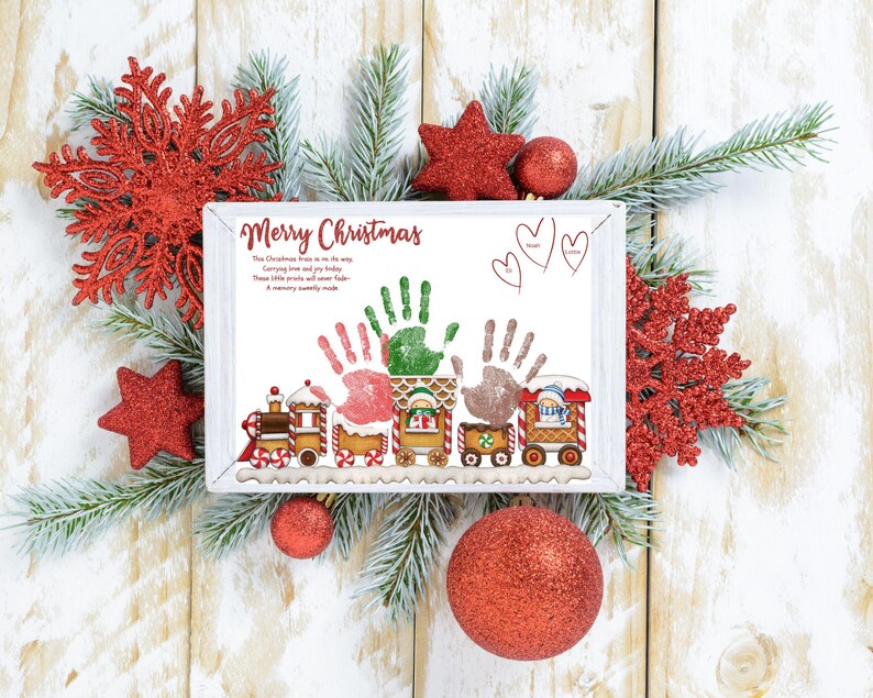 Gingerbread Train Handprint Christmas Card: Sibling Xmas Handprint ...