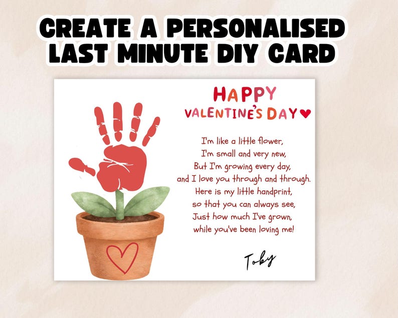 Valentine's Day Flower Handprint Art, Keepsake Poem Printable Gift for ...