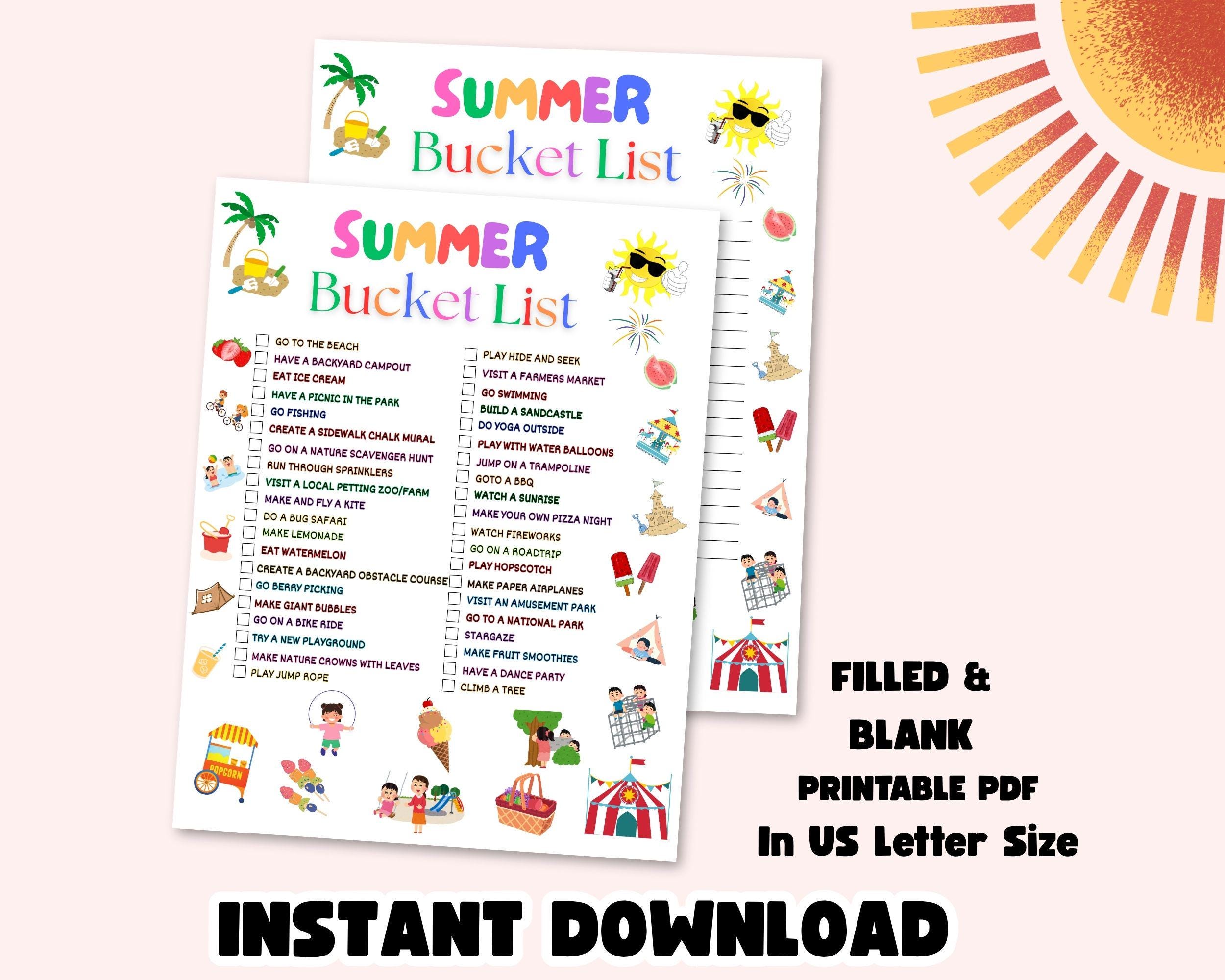 Summer Bucket List for Kids: Family Activities Printable (PDF Download ...