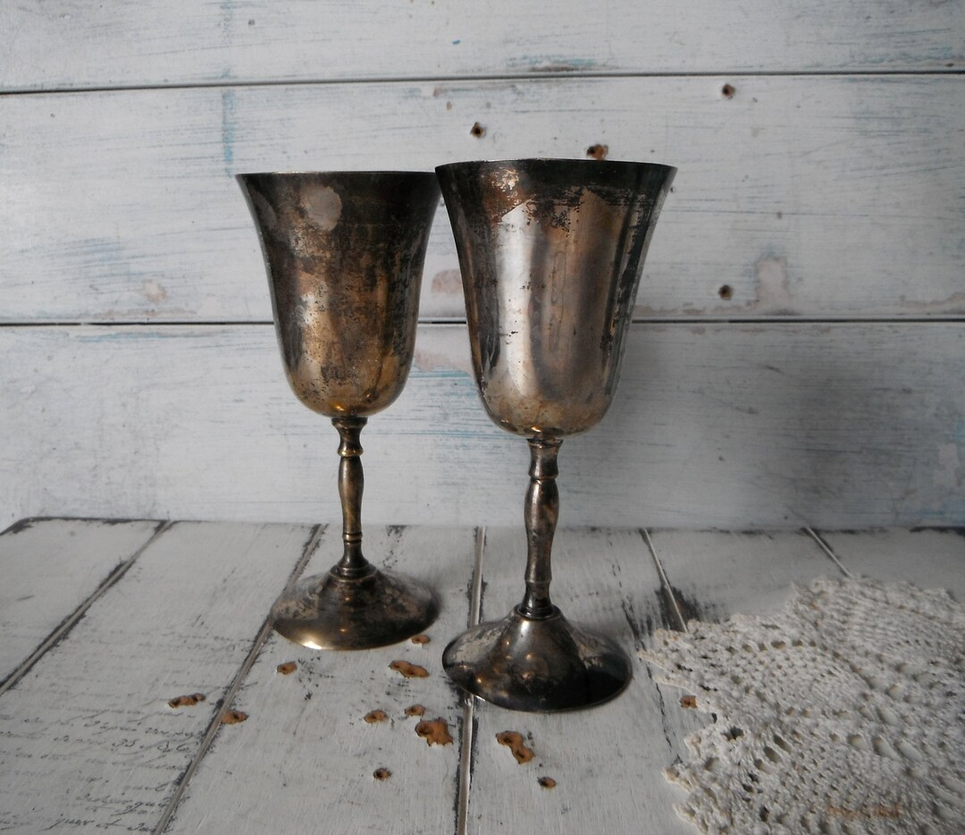 Vintage EP Goblets Very AGED Patina EP Brass Cups Pair of Goblets Metal ...