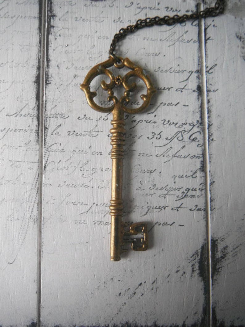 Skeleton Key Necklace Gold Tone Key Antique Style Chain Boho | Etsy