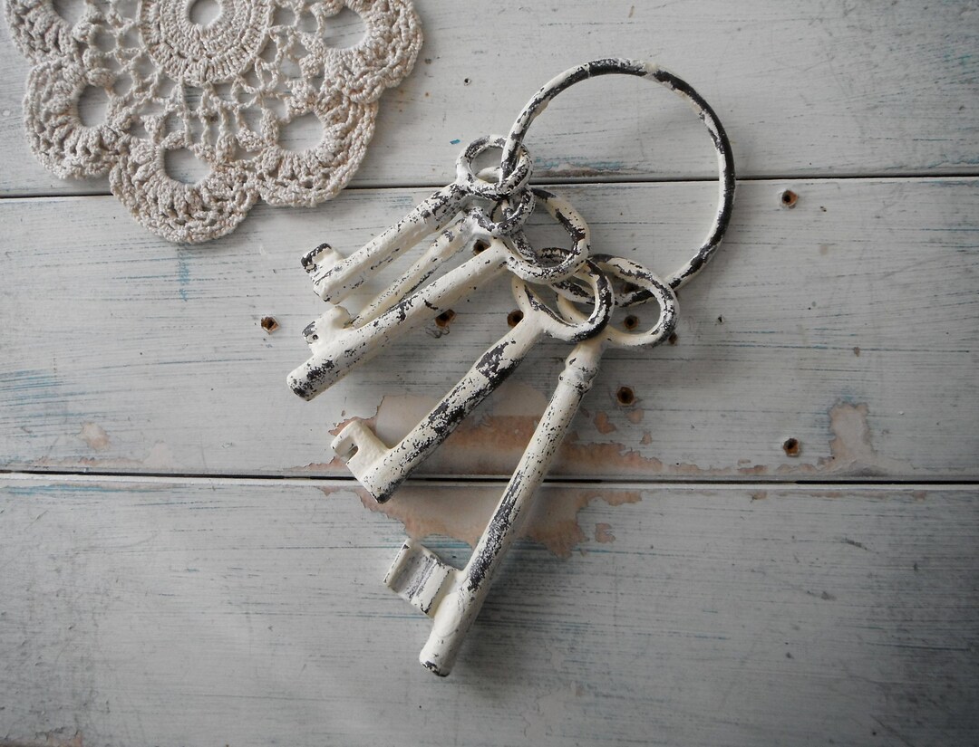 Hand Painted Keys Heavily Distressed Keys Painted Cream Rustic Keys ...