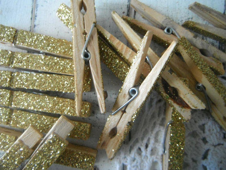 Gold glittered clothing pegs wedding decor holiday decor | Etsy