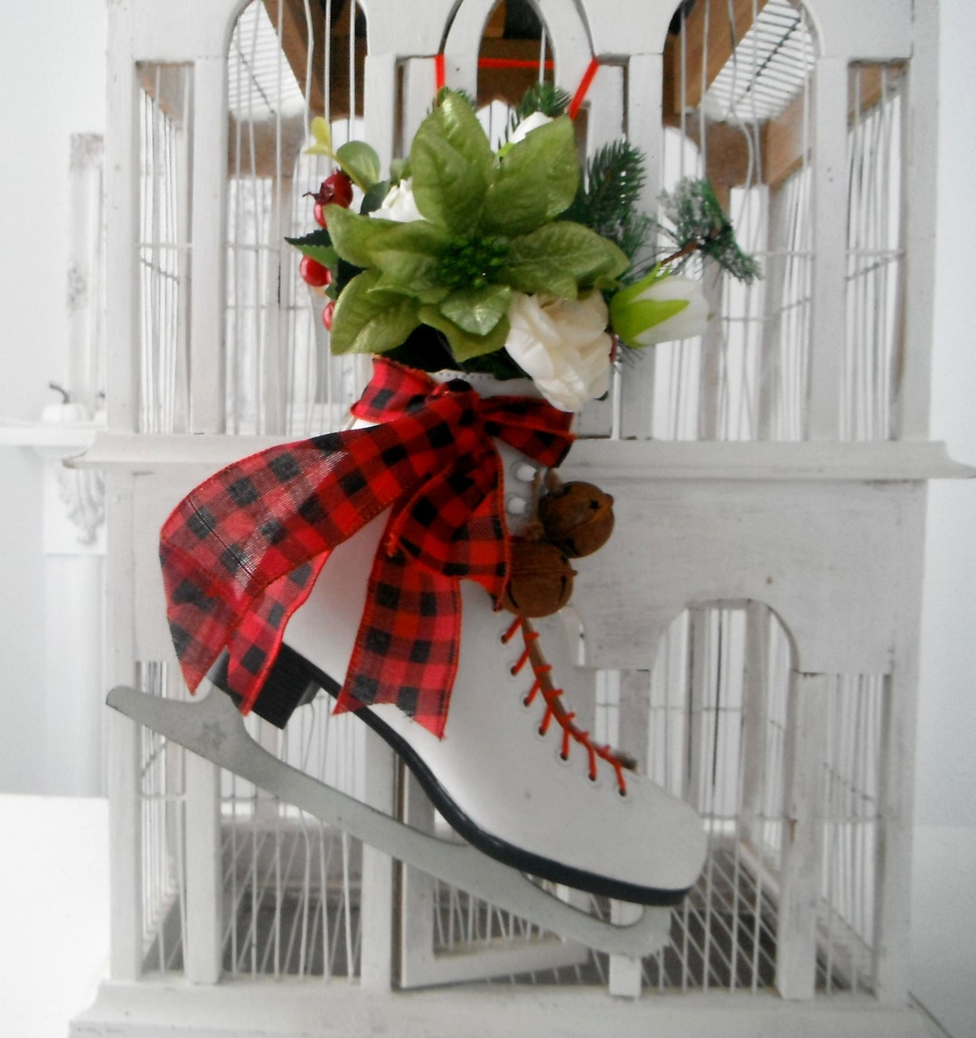 Ice Skate Decor Red Buffalo Plaid Farmhouse Decor Christmas Decor ...