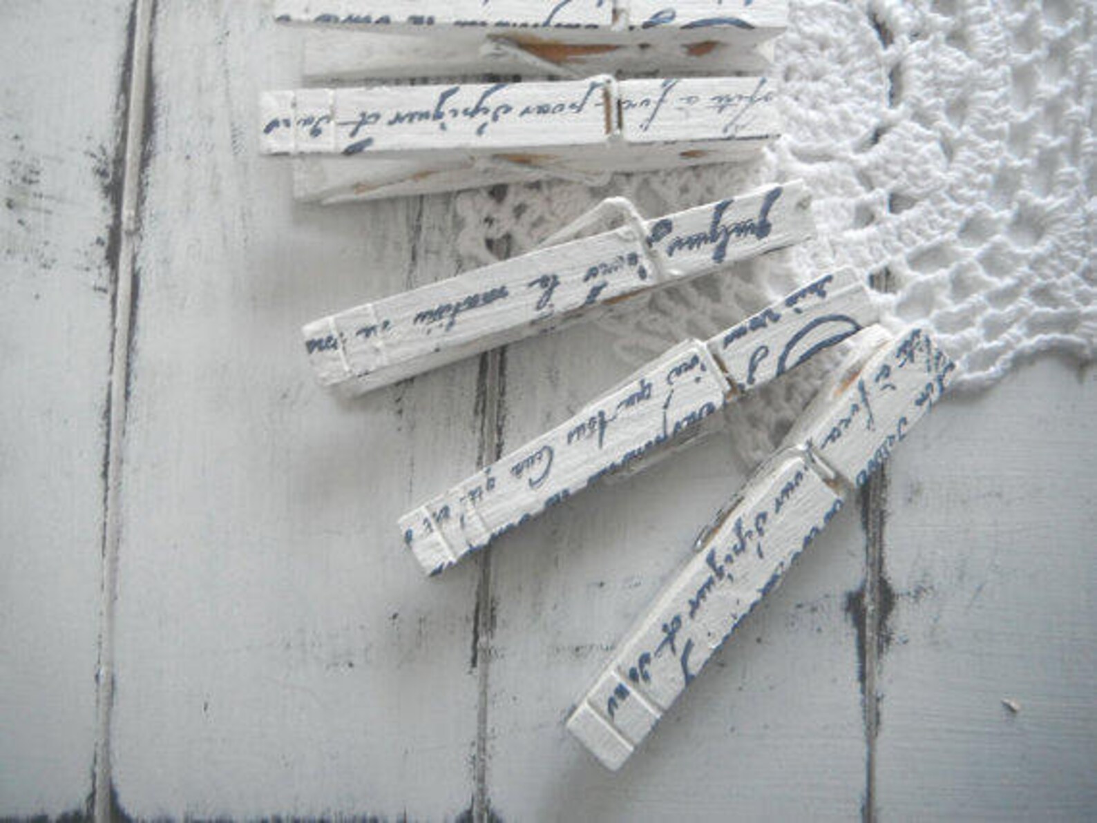 Hand Stamped Clothes Pegs Photo Hanger Place Card Holder Rustic Cottage ...