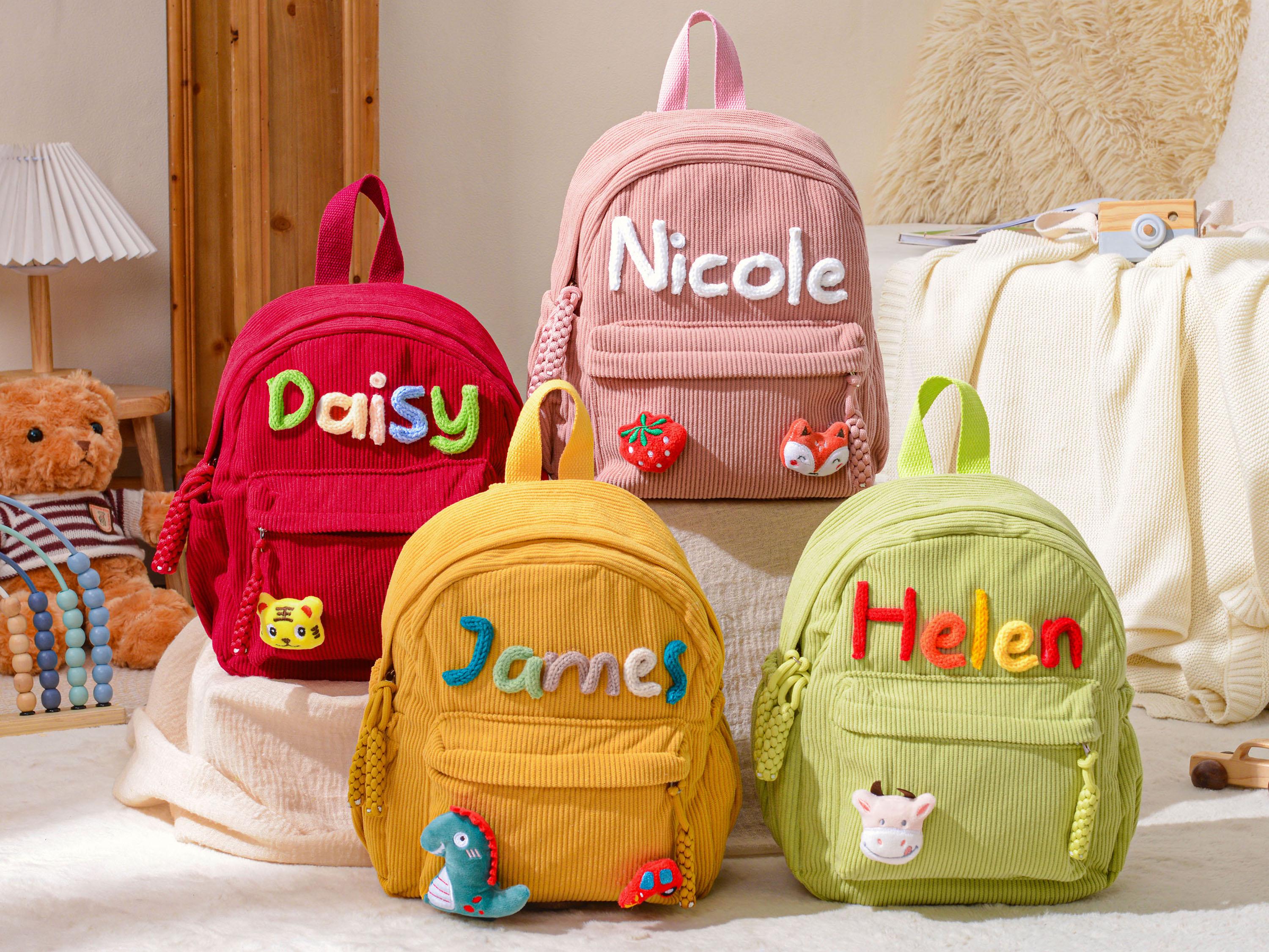 Personalized Kids Backpack, Custom Toddler School Bag, Corduroy Kids ...
