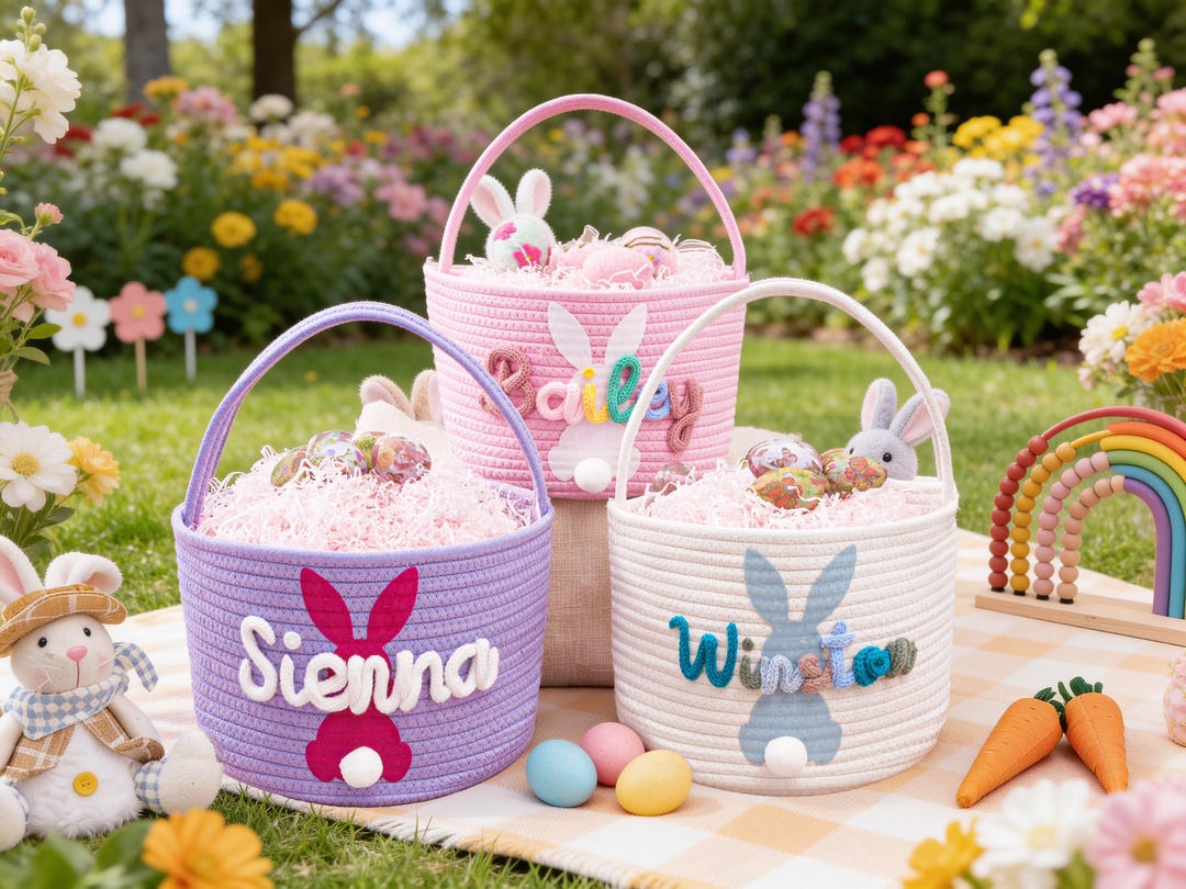 Personalized Easter Basket, Easter Egg Hunt Basket, Handwoven Rope ...