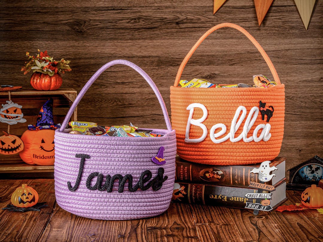 Personalized Trick or Treat Basket, Halloween Candy Basket, Halloween ...