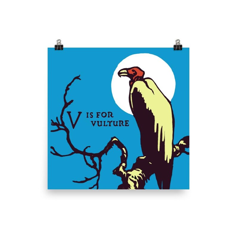 V is for Vulture Retro Art Print - Etsy