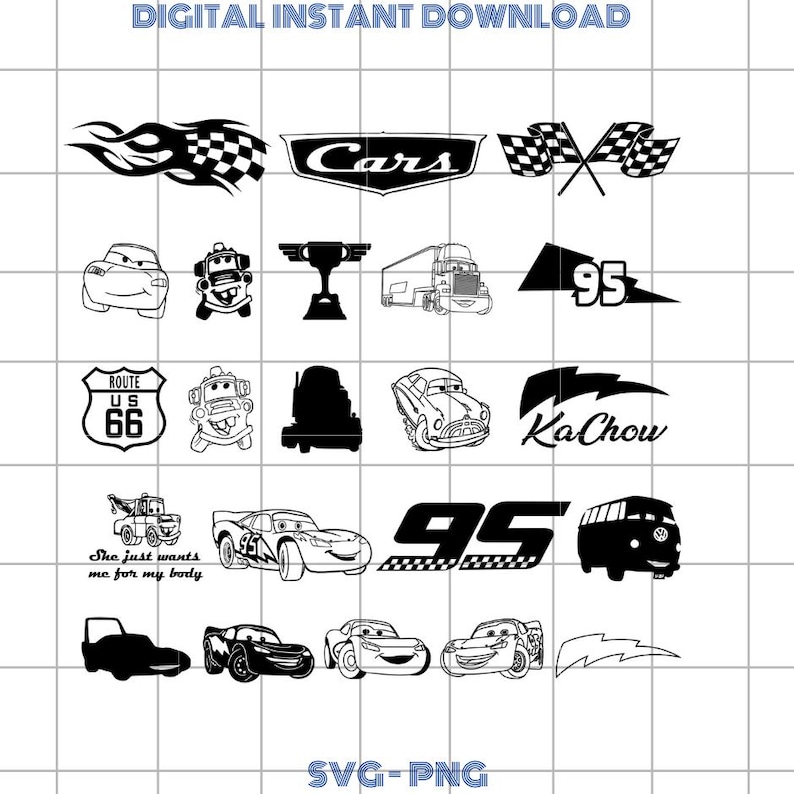Cute Cars 95 Svg Bundle, Lightning Png Bundle, Mcqueen Outline Clipart ...