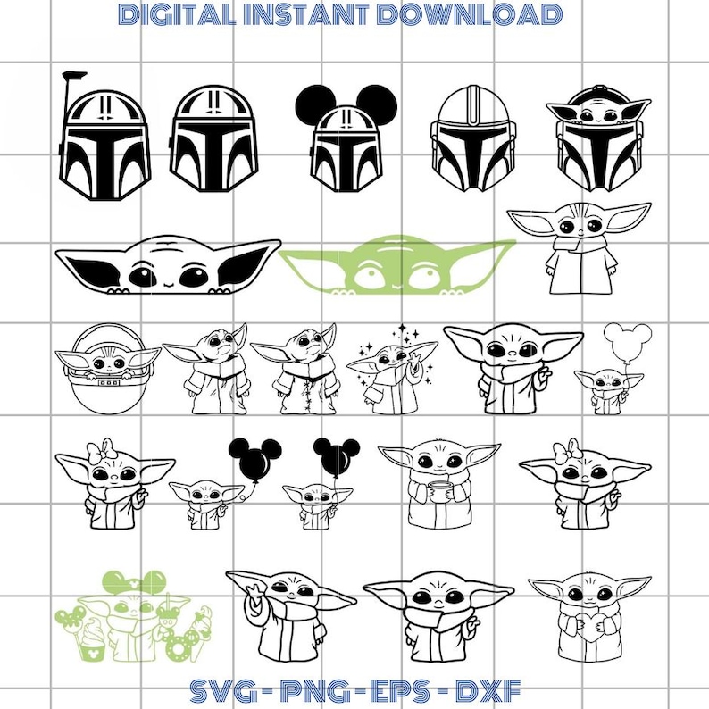Cute Yoda Svg Bundle, Baby Png Bundle, Baby Yoda Outline Clipart, Star ...