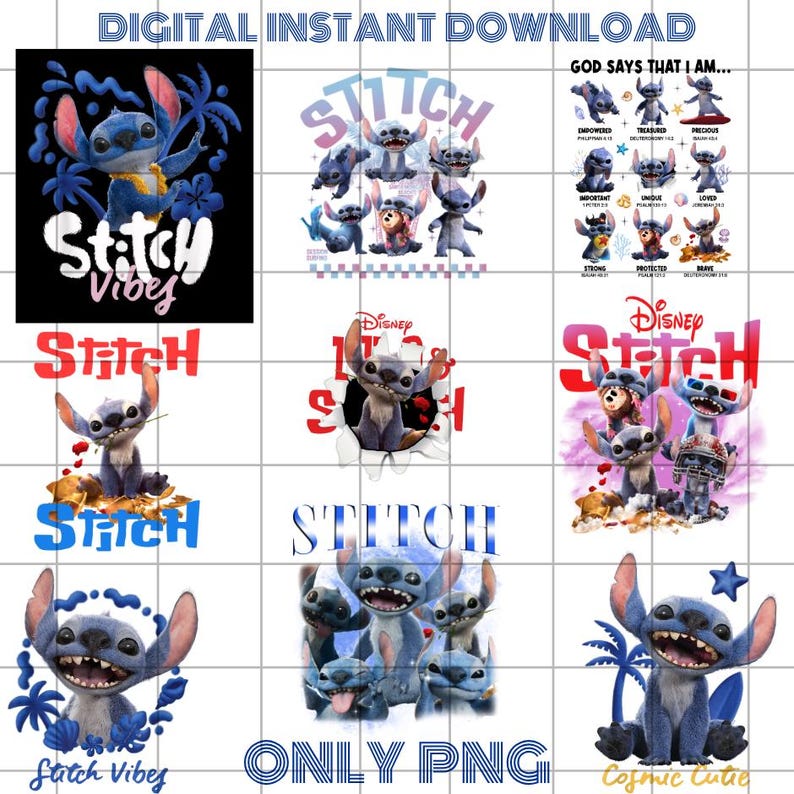 Stitch Vibes Png Bundle, Dis Ney Digital File, Funny Stitch Clipart ...
