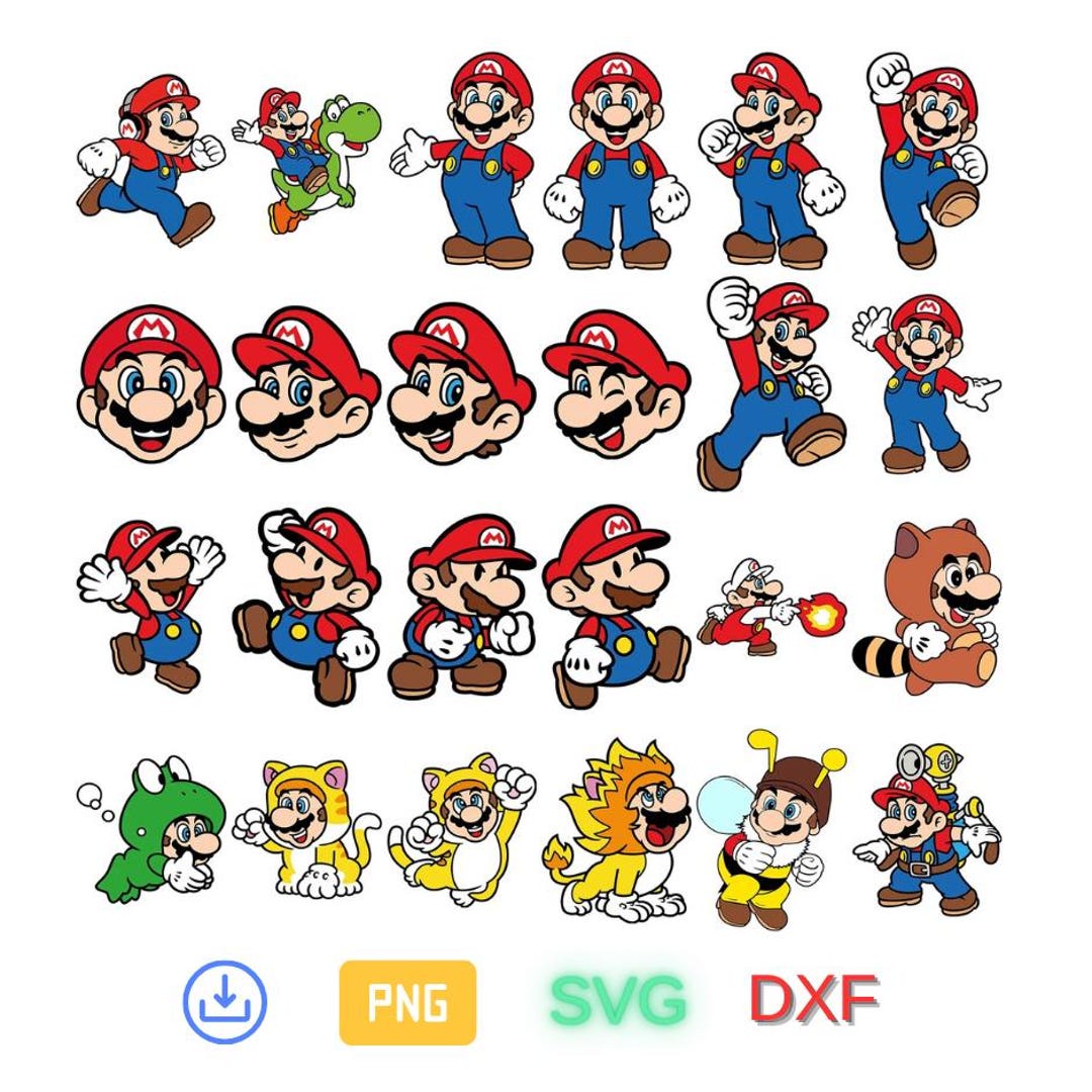 Mario SVG Bundle, Super Mario SVG Clipart Bundle, Mario Bros Layered ...