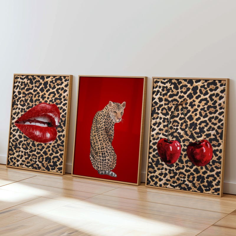Cheetah Panther Red Wall - Etsy