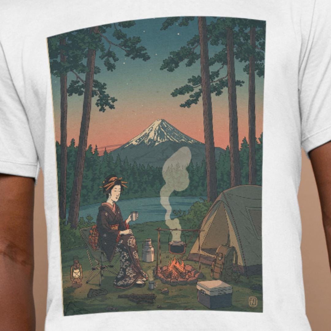 Geisha Camping at Mount Fuji Ukiyo-e T-shirt A Funny Japanese Art Tee ...