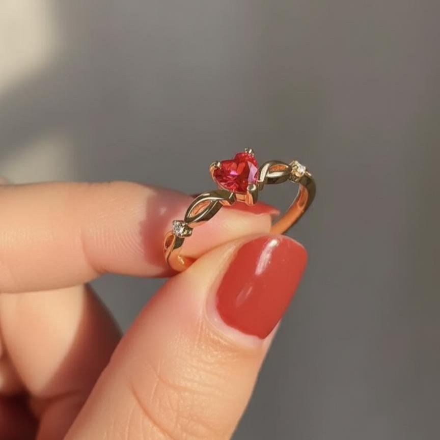 Throne of Glass Inspired Ring Set: Ruby Heart & Emerald Cut - Etsy