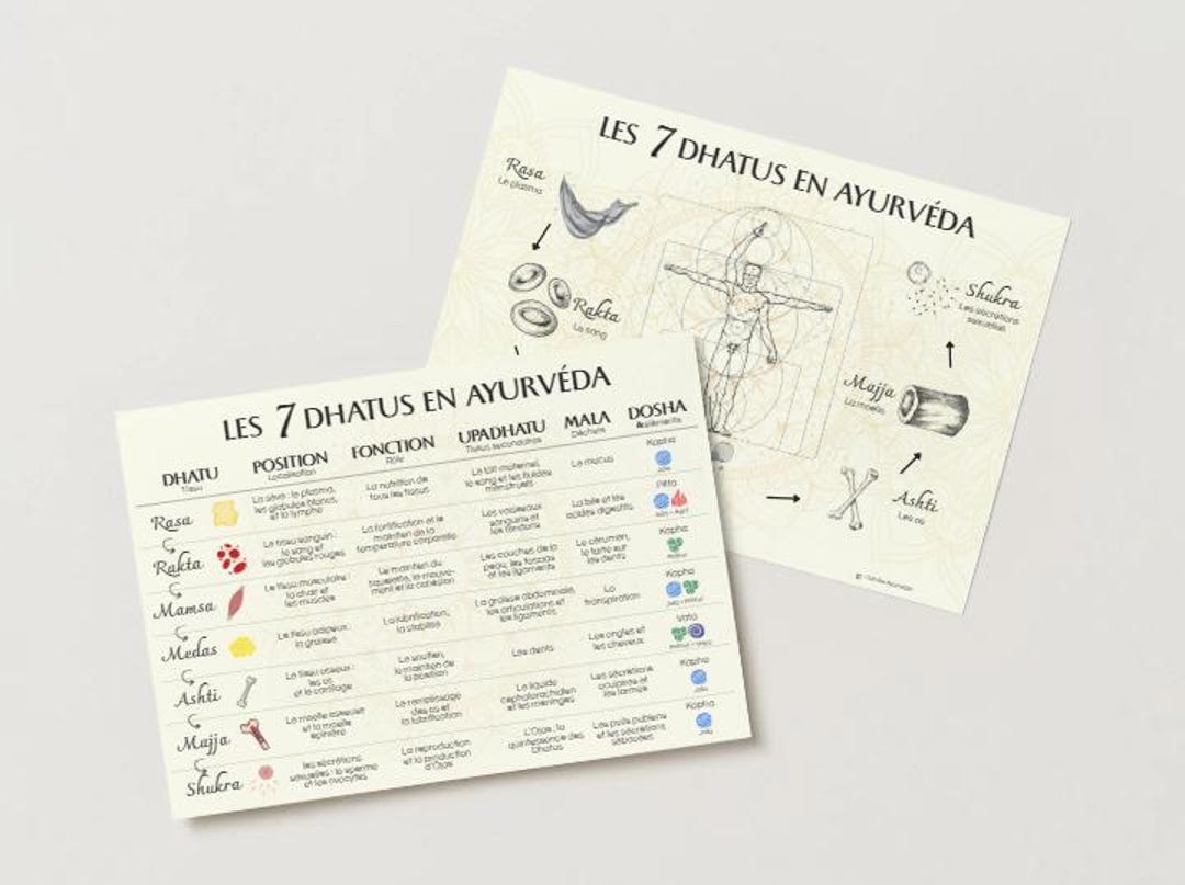 2 Posters of the 7 Dhatus | Memo Guide | Ayurveda | Therapist's Office ...