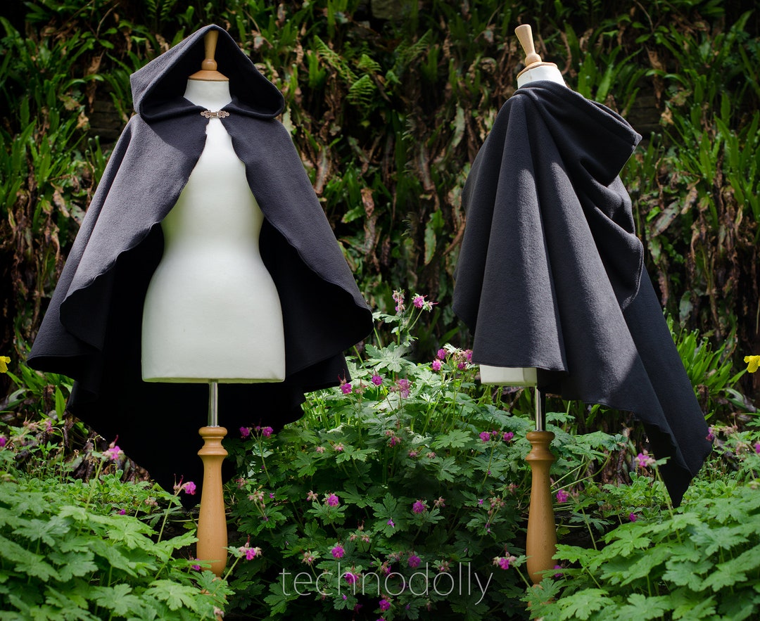 Black Hobbit Cloak, Black Fleece Cloak, Black Cape, Warm Winter Cloak ...