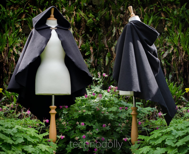 Black Hobbit Cloak, Black Fleece Cloak, Black Cape, Warm Winter Cloak ...
