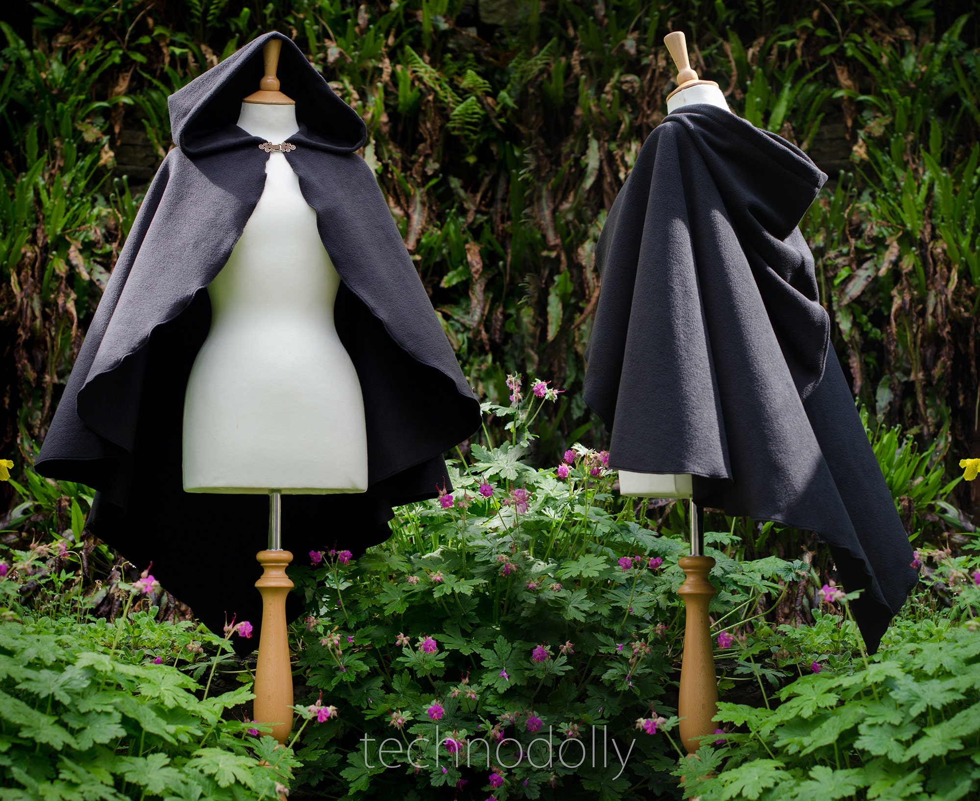 Black Hobbit Cloak, Black Fleece Cloak, Black Cape, Warm Winter Cloak ...
