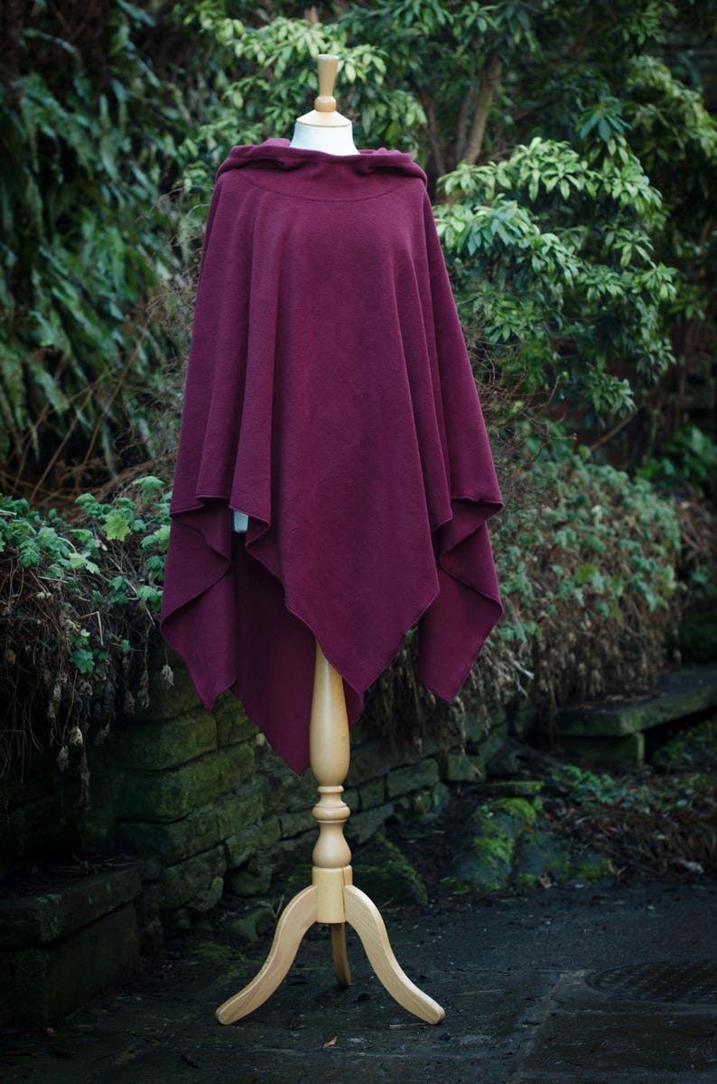 Maroon Fleece Poncho: Pixie Hooded Cloak, Warm Winter Cape - Etsy