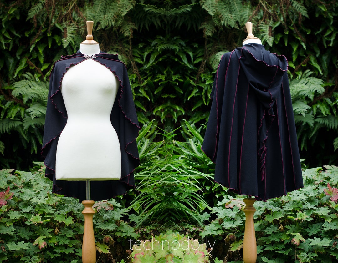 Druid Lily Capelet With Pixie Hood ~ Black Cape, Black Capelet, Black ...