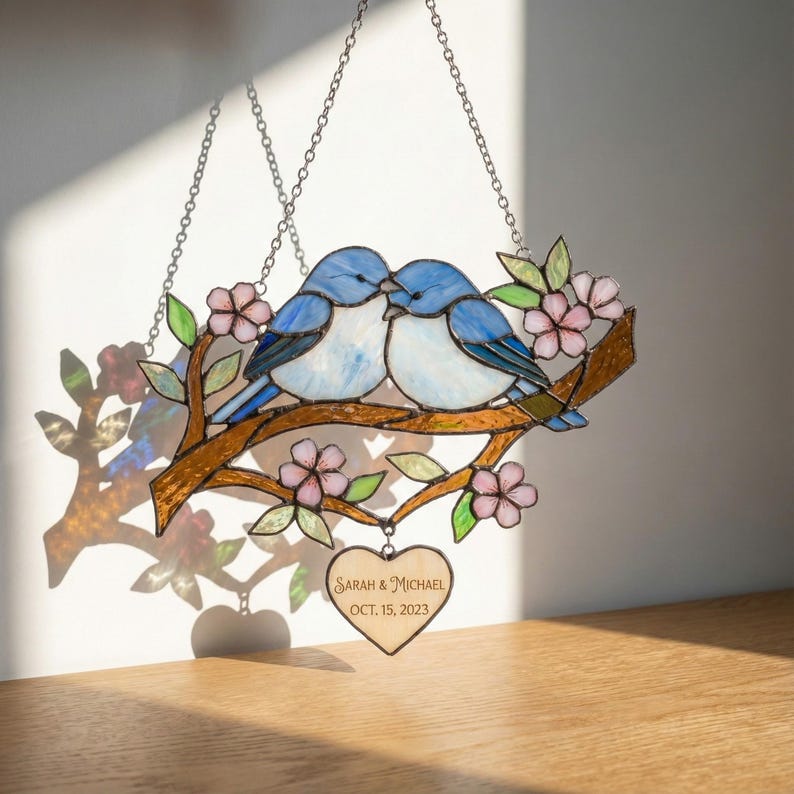 Personalized Bluebird Stained Glass Suncatcher With Custom Name Heart ...