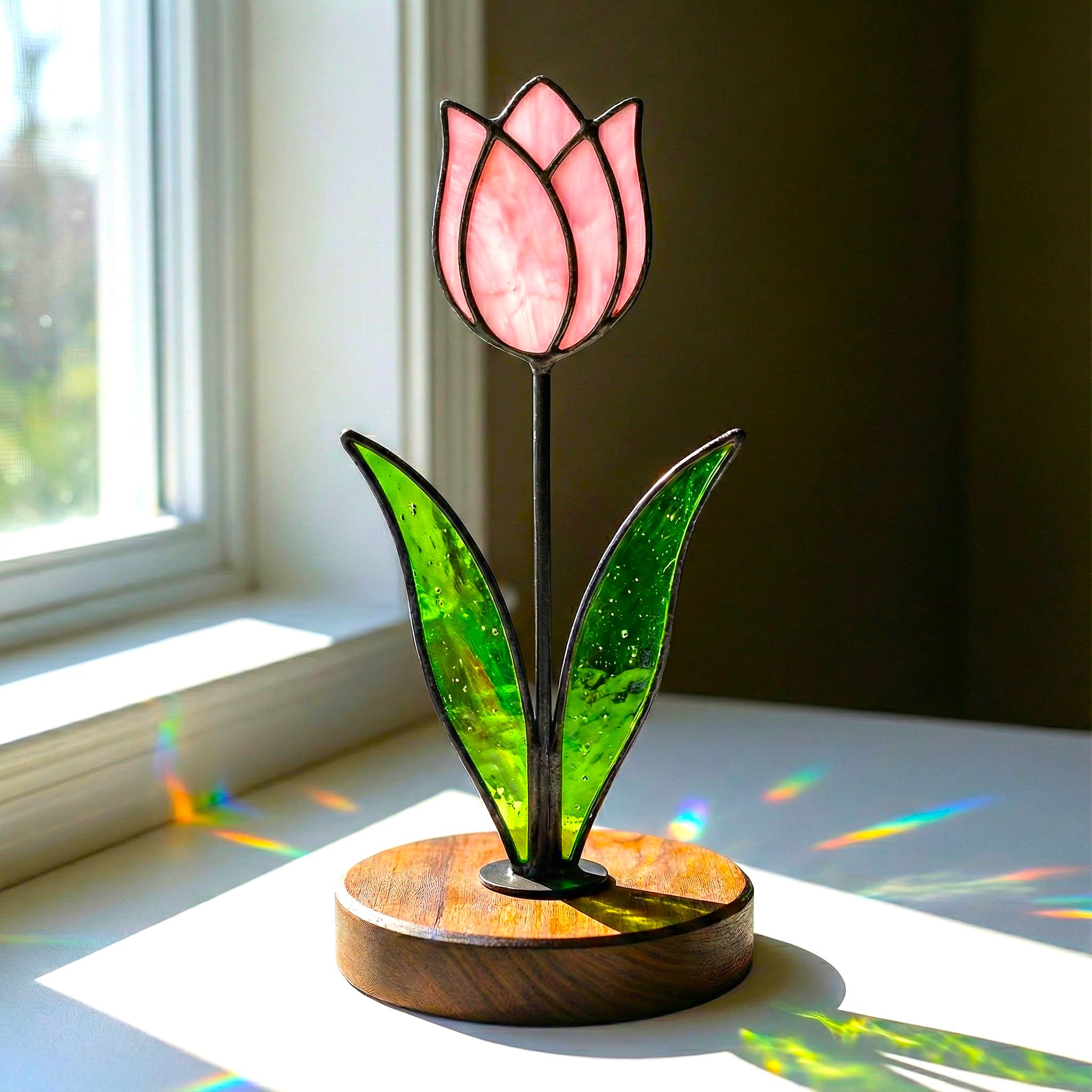 Stained Glass Tulip Flower Stand - Valentine Mothers Day Gift for Mom ...