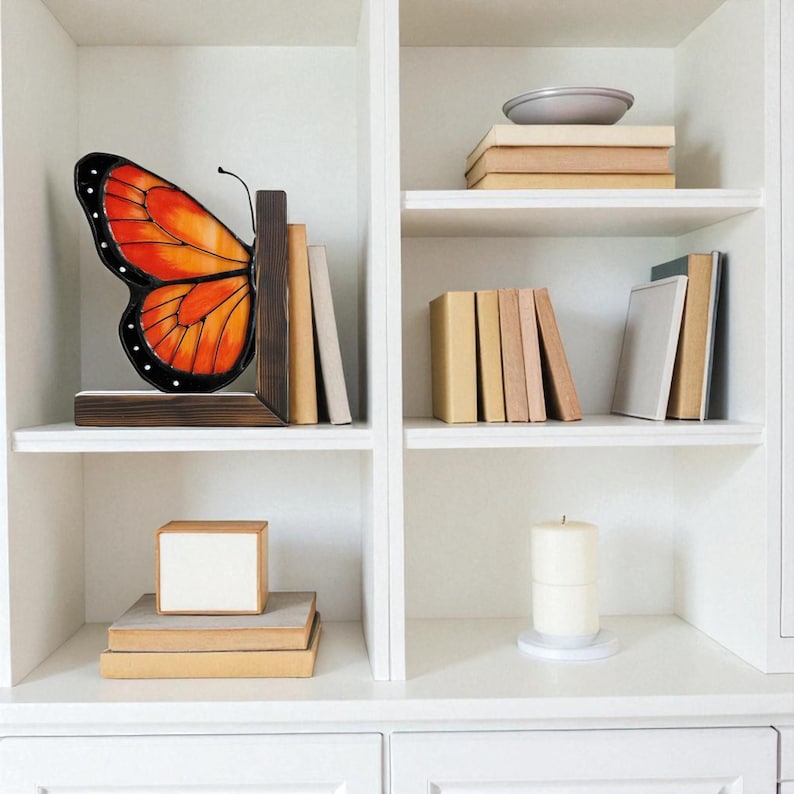 Monarch Butterfly Stained Glass Bookends — Handmade Butterfly Decor ...