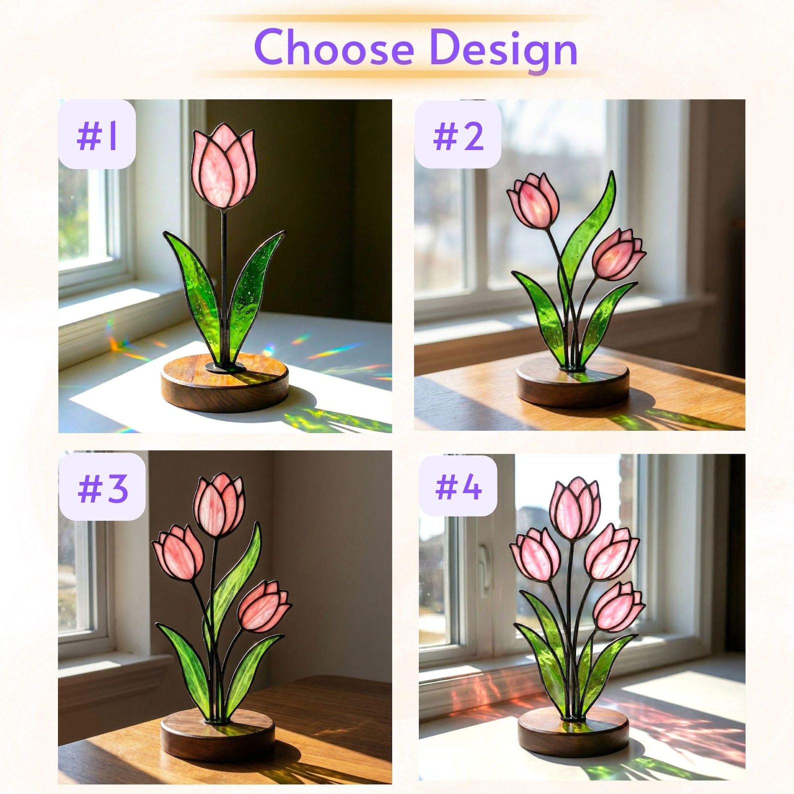 Stained Glass Tulip Flower Stand - Valentine Mothers Day Gift for Mom ...