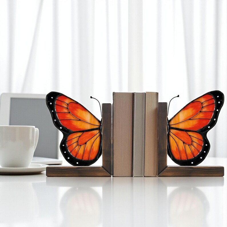 Monarch Butterfly Stained Glass Bookends — Handmade Butterfly Decor ...