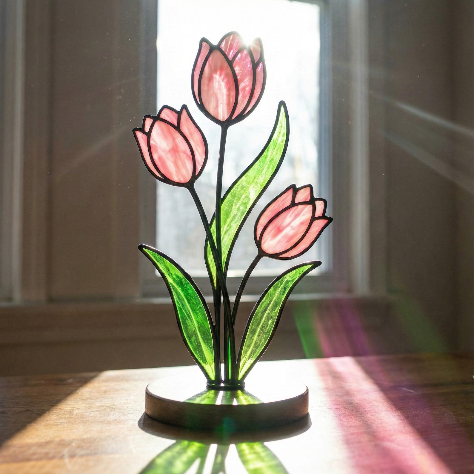 Stained Glass Tulip Flower Stand - Valentine Mothers Day Gift for Mom ...