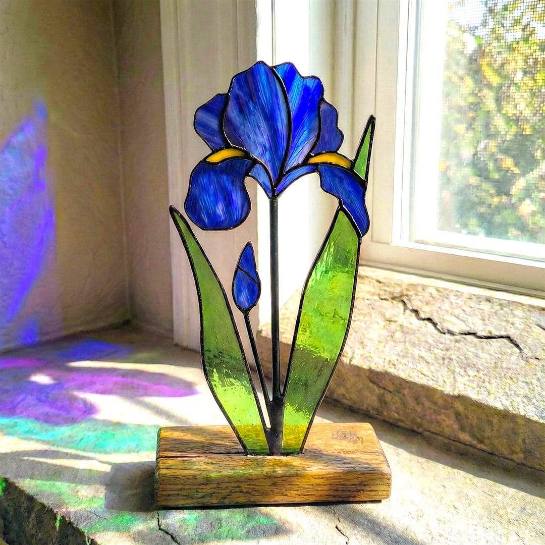 Stained Glass Iris Suncatcher, February Birth Flower Gift, 25th ...
