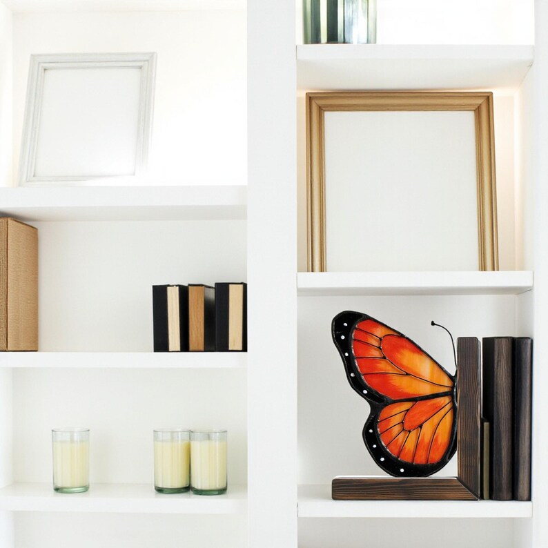 Monarch Butterfly Stained Glass Bookends — Handmade Butterfly Decor ...