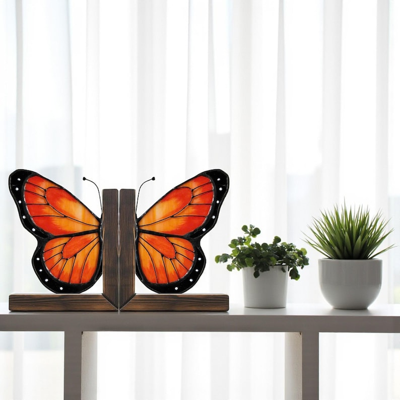 Monarch Butterfly Stained Glass Bookends — Handmade Butterfly Decor ...