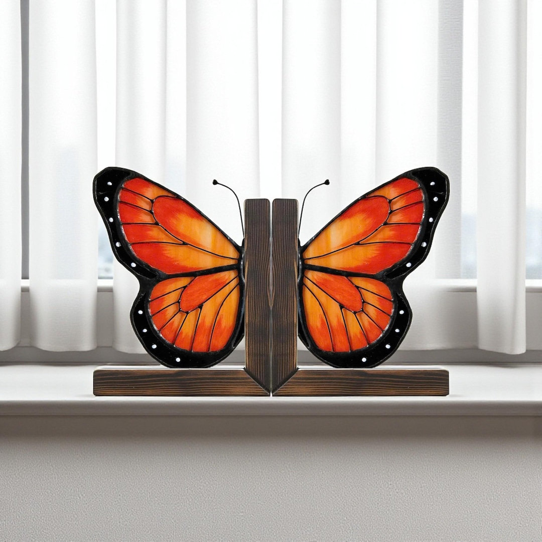 Monarch Butterfly Stained Glass Bookends — Handmade Butterfly Decor ...