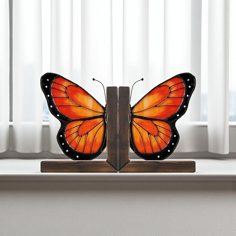 Monarch Butterfly Stained Glass Bookends — Handmade Butterfly Decor ...
