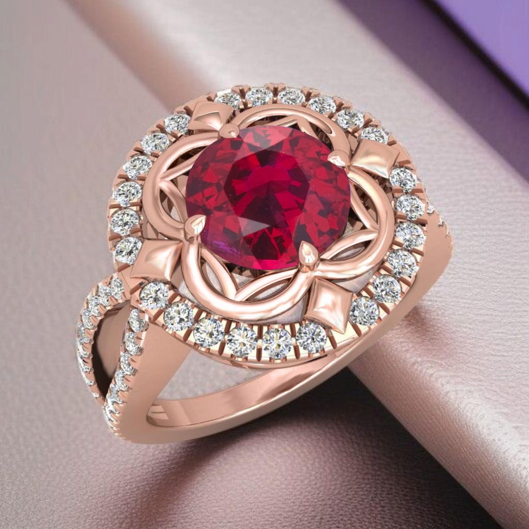 Filigree Ruby Diamond Accent Ring, Sterling Silver Split Shank ...